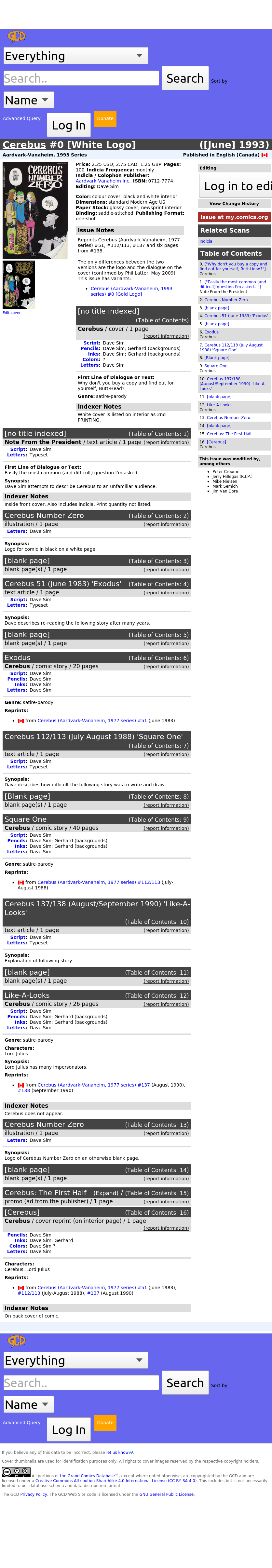 A&R1993: Cerebus Number Zero – Random Thoughts